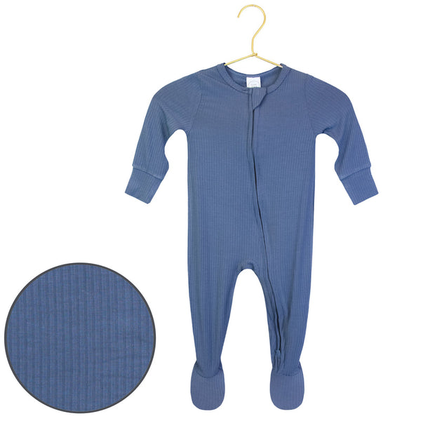 Baby & Toddler Boy Zipper Footie Pajamas, Harrison Blue Ribbed | Lou L ...